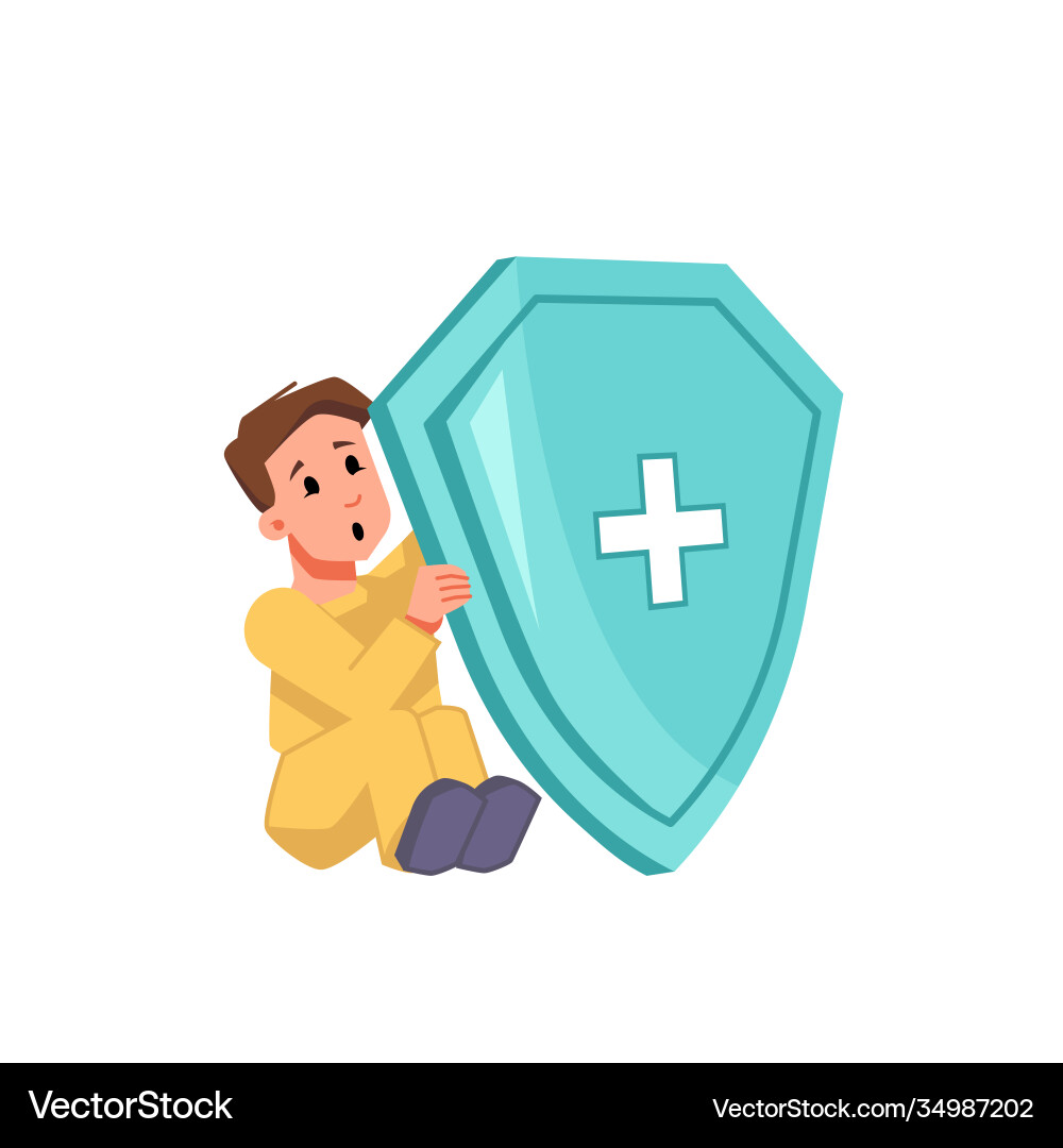Child with medical shield protection from viruses Vector Image