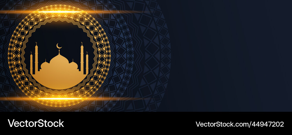 Golden islamic banner with mosque design Vector Image