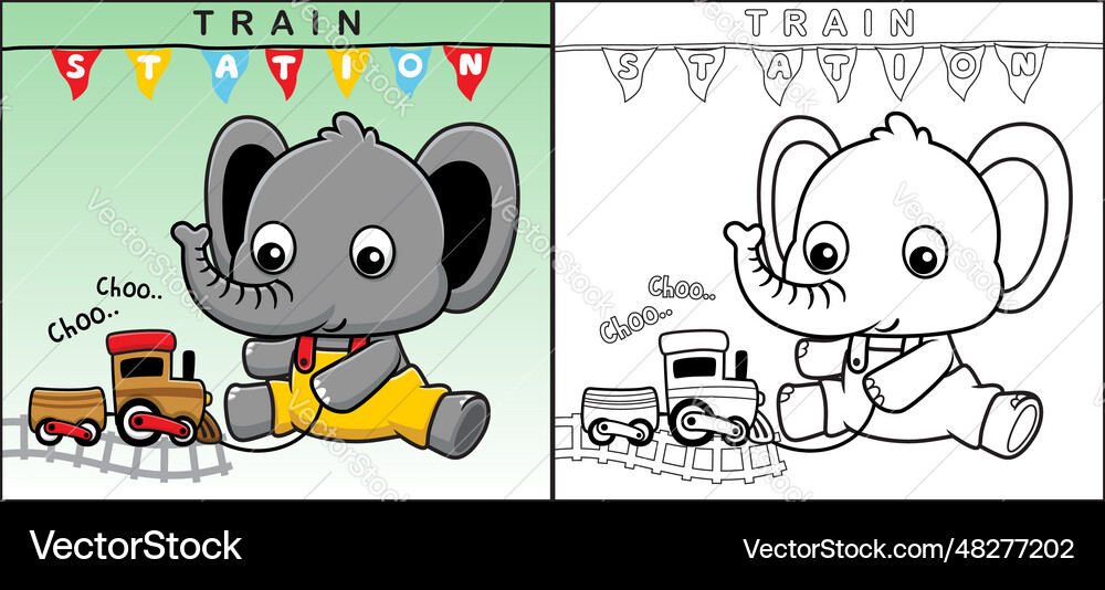 Little elephant cartoon with its toy Royalty Free Vector