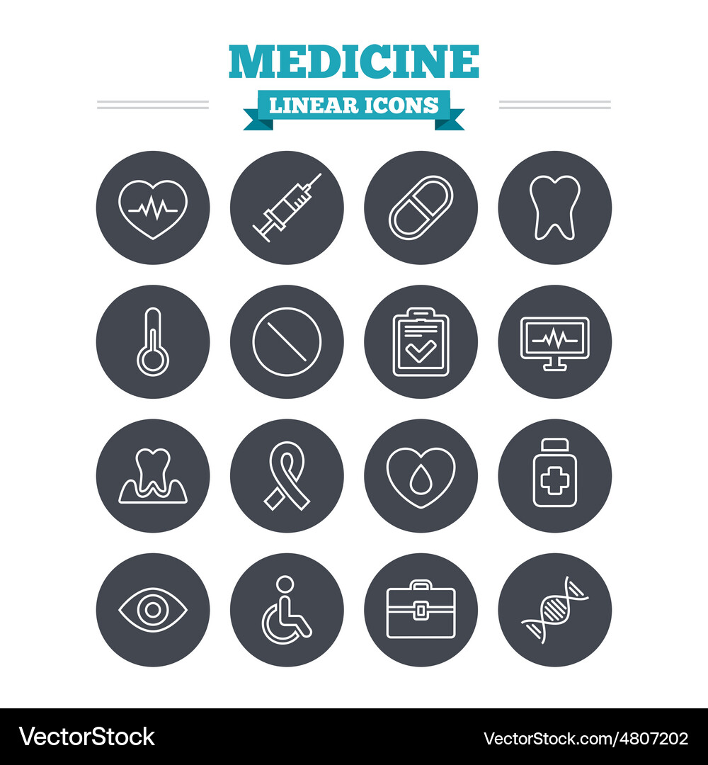 Medicine linear icons set Thin outline signs Vector Image