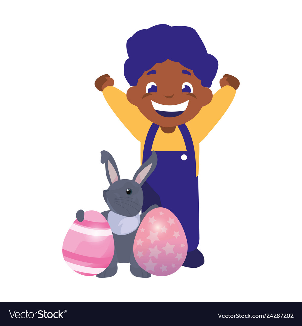 Smiling boy and rabbit easter Royalty Free Vector Image