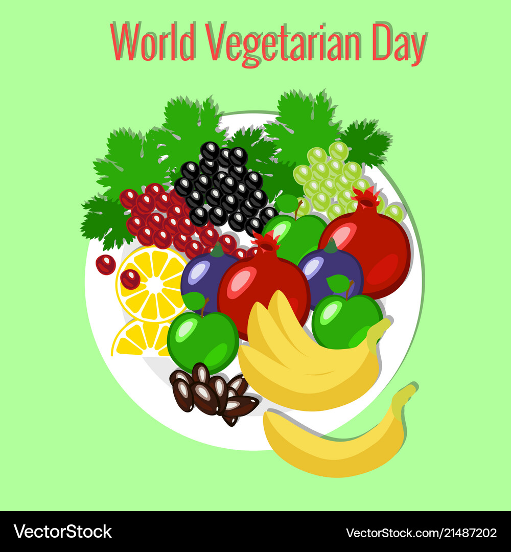 World vegetarian day fruit picnic - plate Vector Image