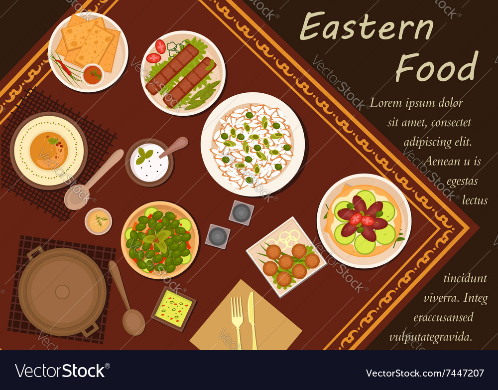 Arabian cuisine food with festive dinner Vector Image