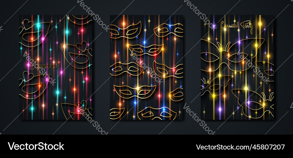 Carnival gold and black posters set light flyers Vector Image