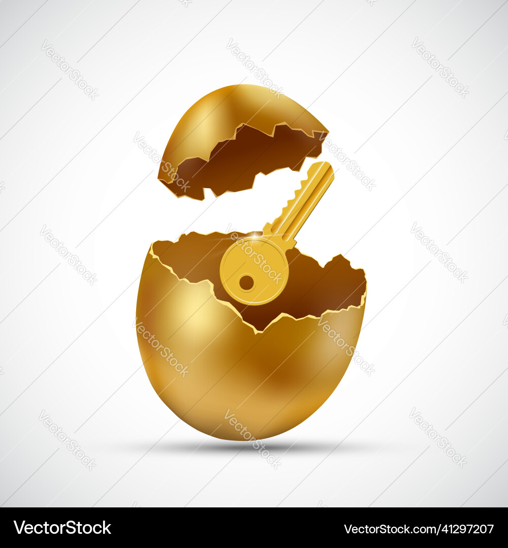 Key to the lock is in a broken golden egg Vector Image