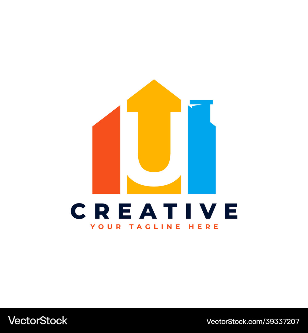 Letter u logo house strip shape with negative Vector Image