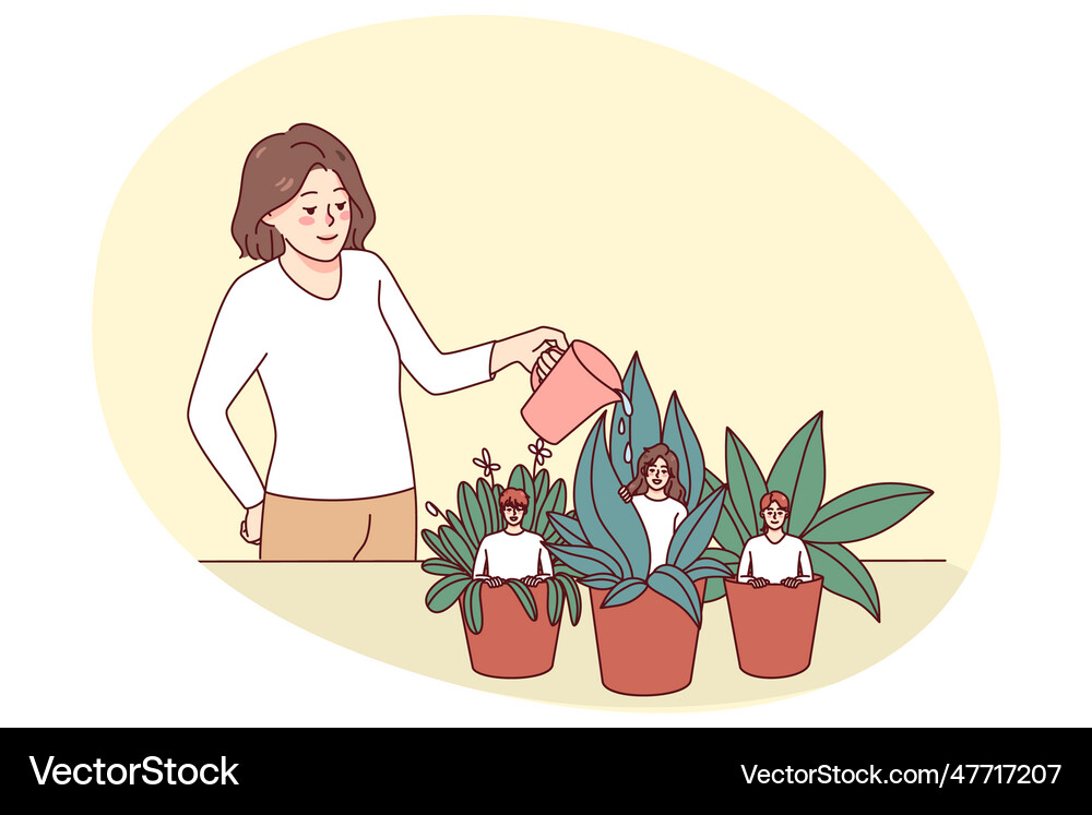 Manager watering small employees in pots Vector Image