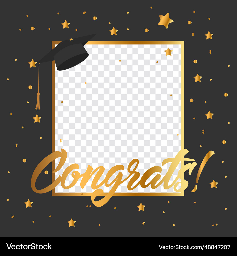 Photo frame for graduation with cap stars Vector Image