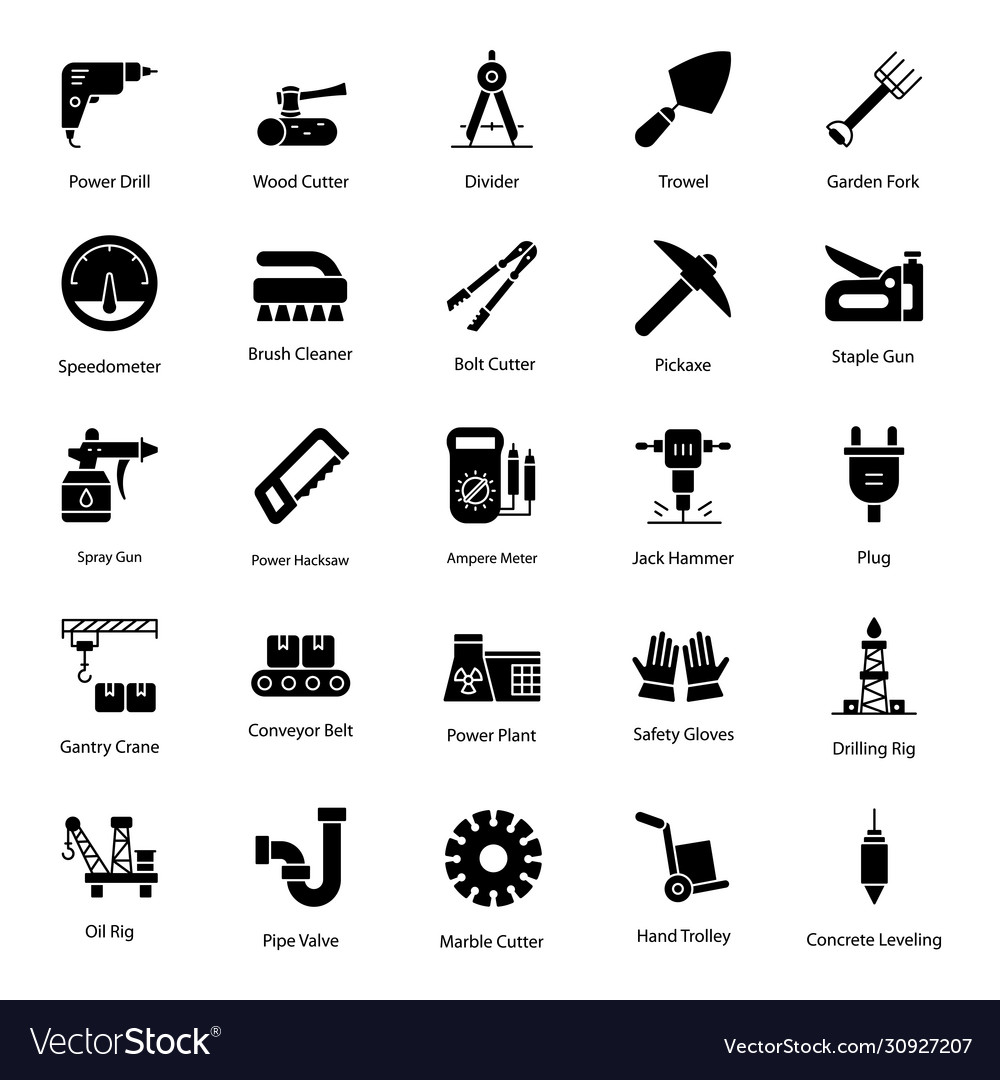 Repairing tools glyph icons pack Royalty Free Vector Image