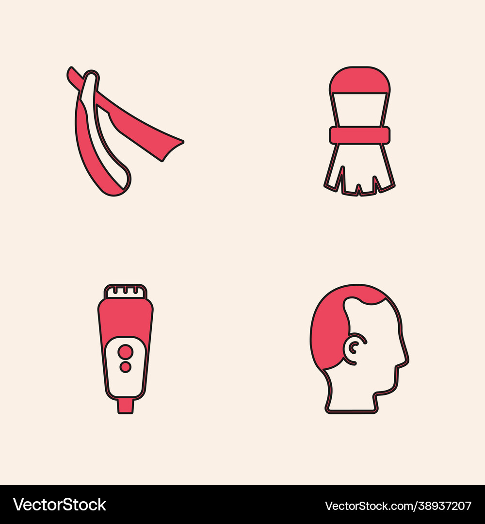 Set baldness straight razor shaving brush Vector Image