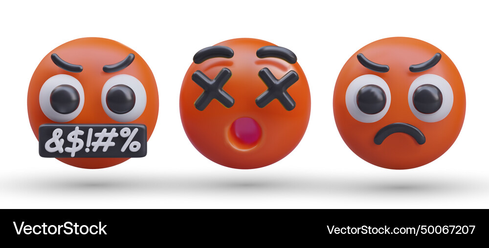 Set of red rage emoticons angry 3d faces Vector Image