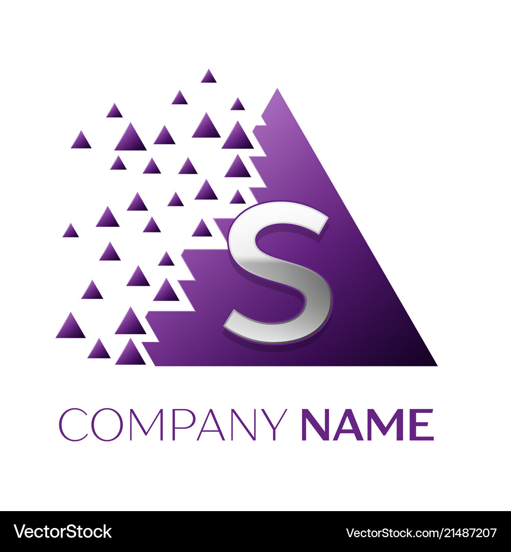 Silver letter s logo in the purple pixel triangle Vector Image