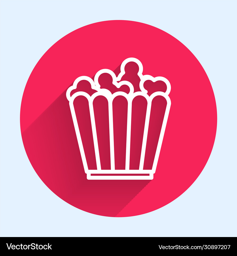 White line popcorn in cardboard box icon isolated Vector Image