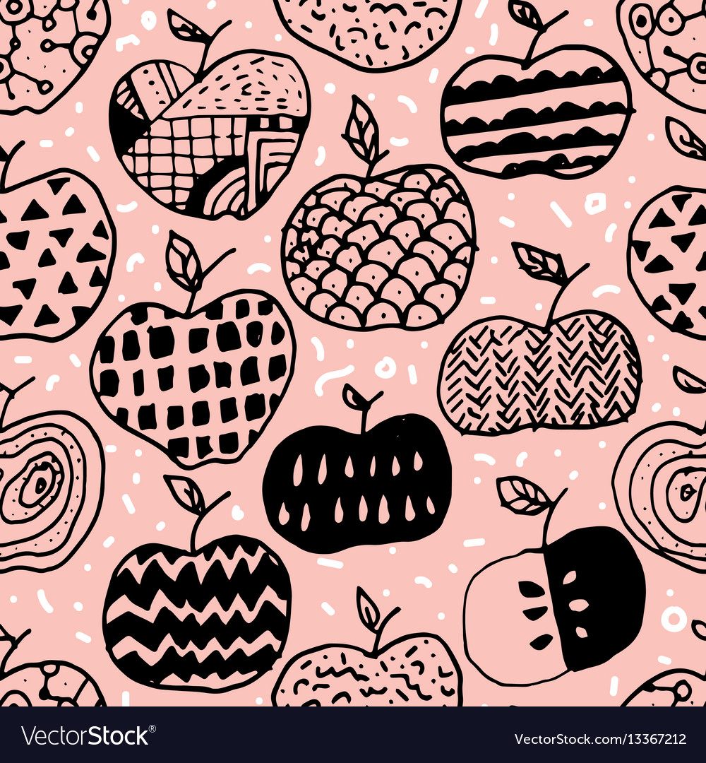 Apple doodle seamless pattern Royalty Free Vector Image