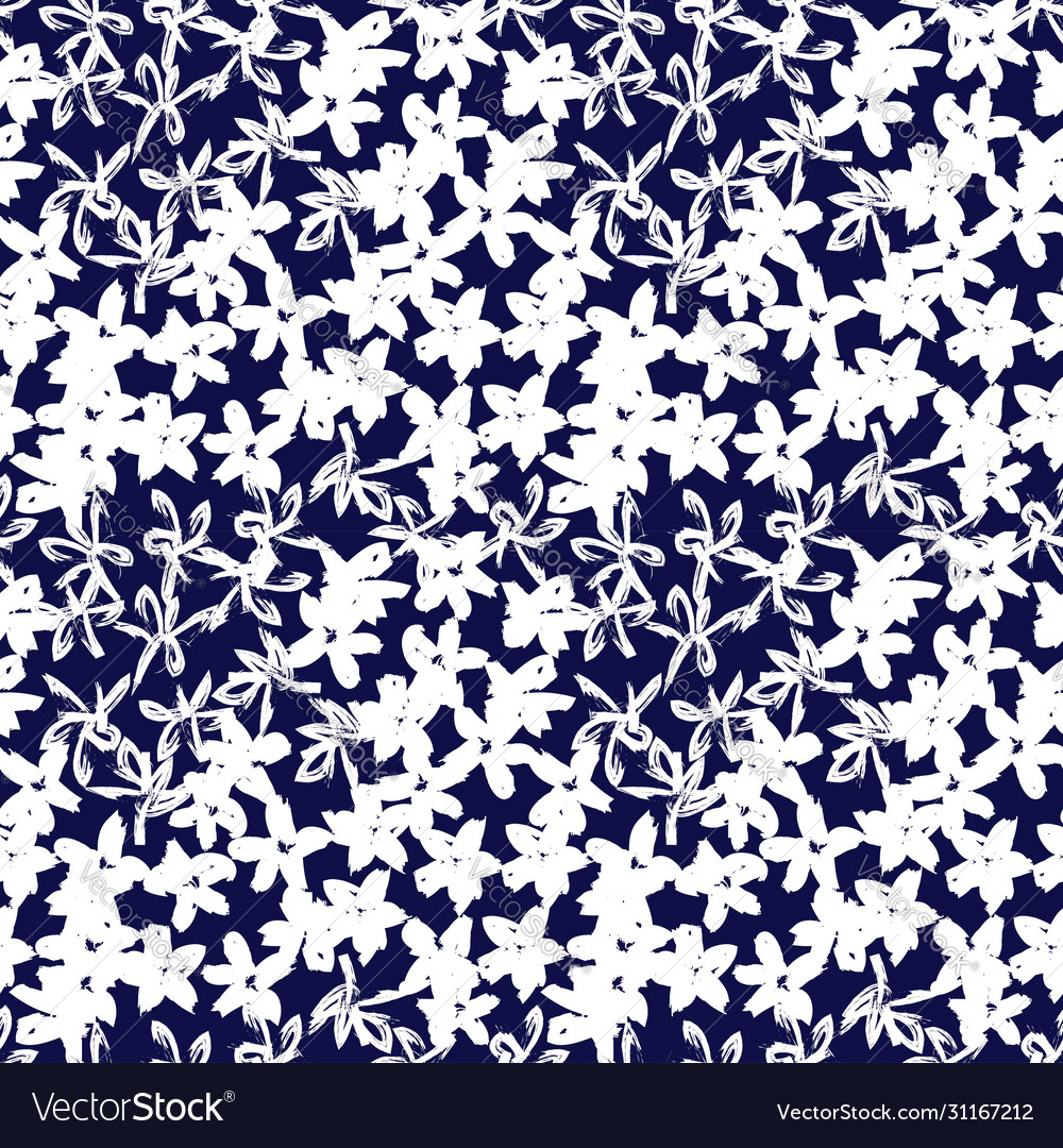 Blue floral brush strokes seamless pattern Vector Image