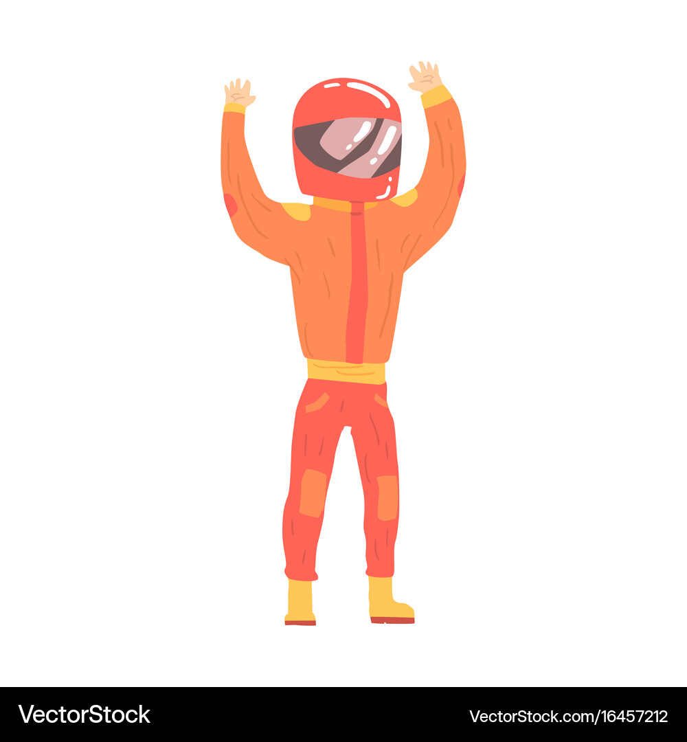 Car racing driver man in an orange uniform Vector Image