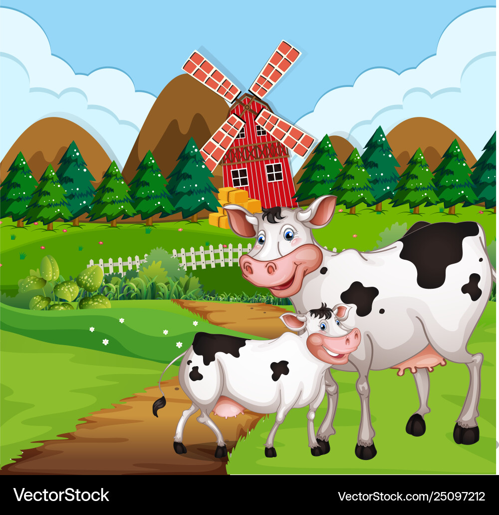 Cow in farmland Royalty Free Vector Image - VectorStock