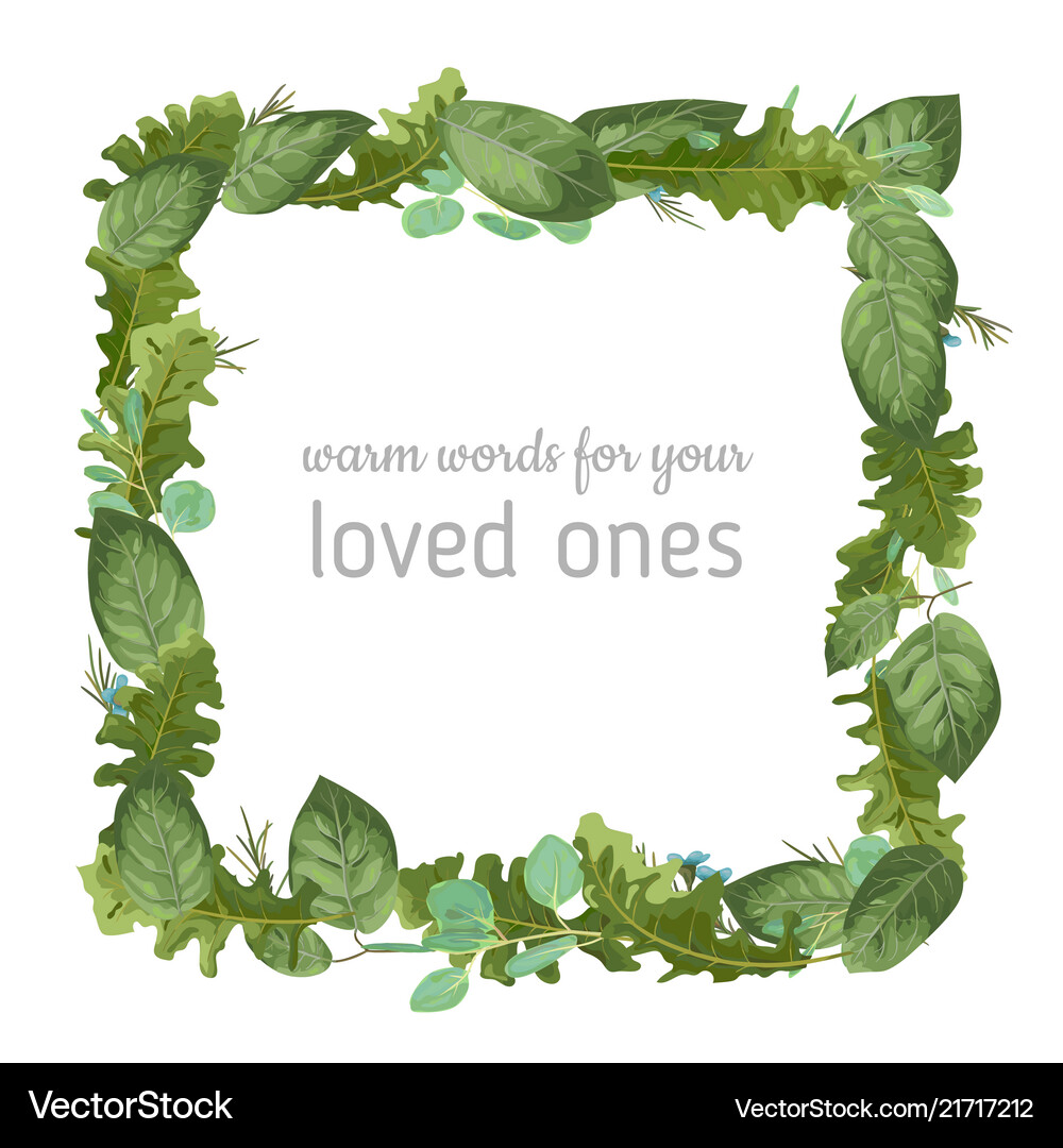 Festive square watercolor frame from foliage Vector Image
