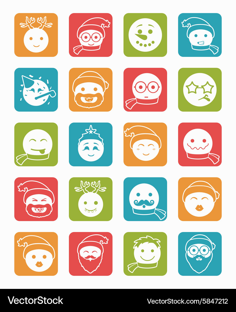 Icons set 20 smiles winter square Royalty Free Vector Image