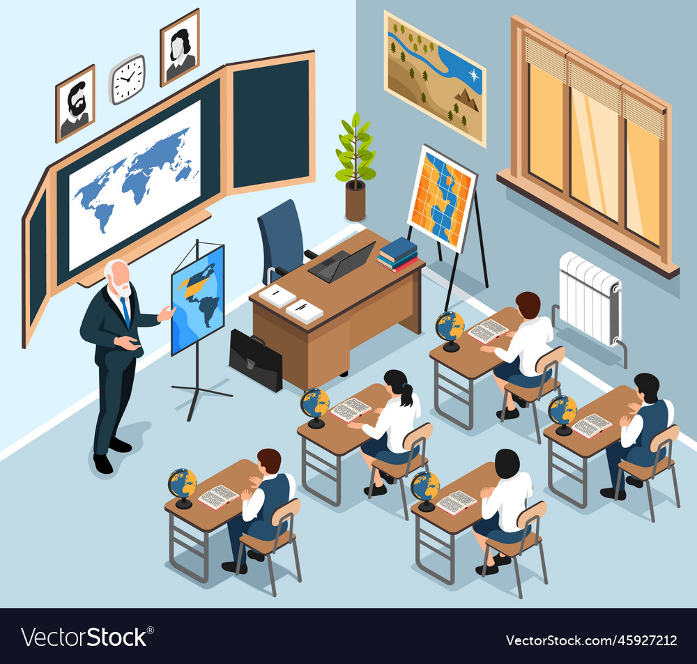 Isometric geography class composition Royalty Free Vector