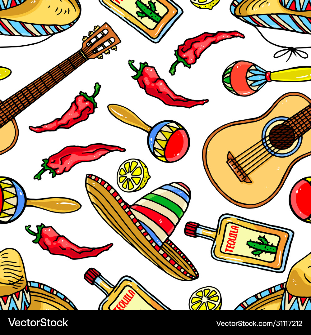 Seamless mexican items Royalty Free Vector Image