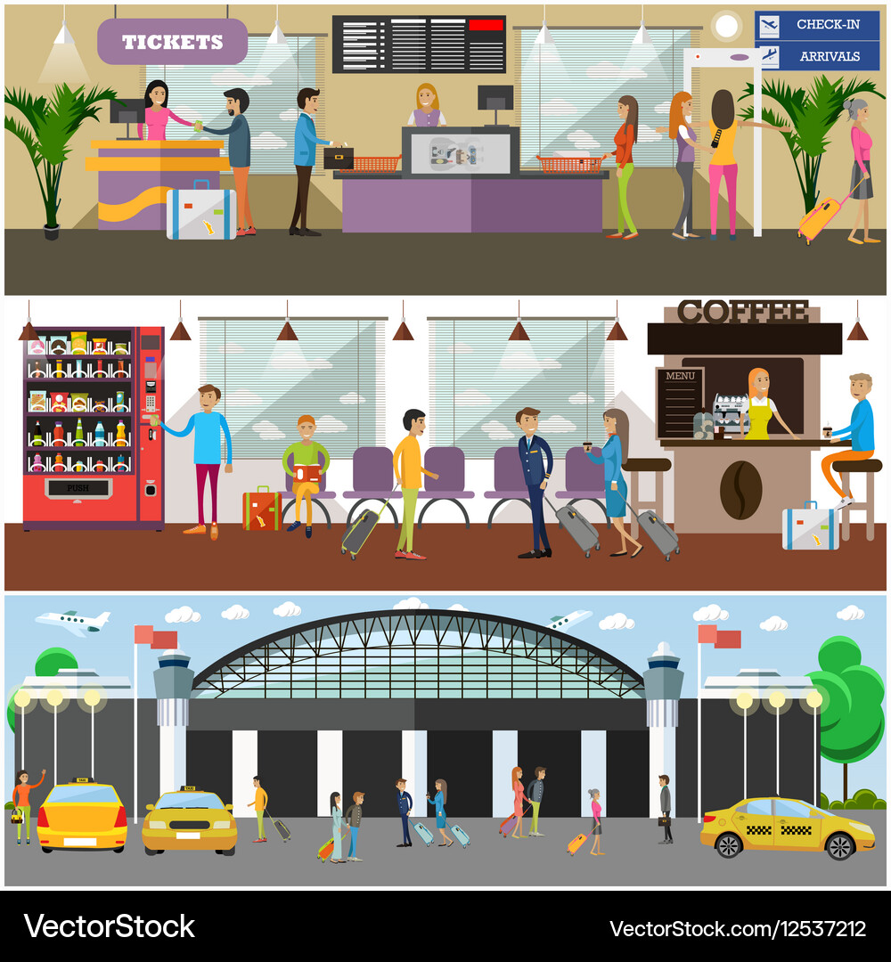 Set airport and passengers concept Royalty Free Vector Image