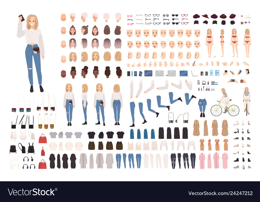 Trendy Young Girl Constructor Set Or Diy Kit Vector Image 