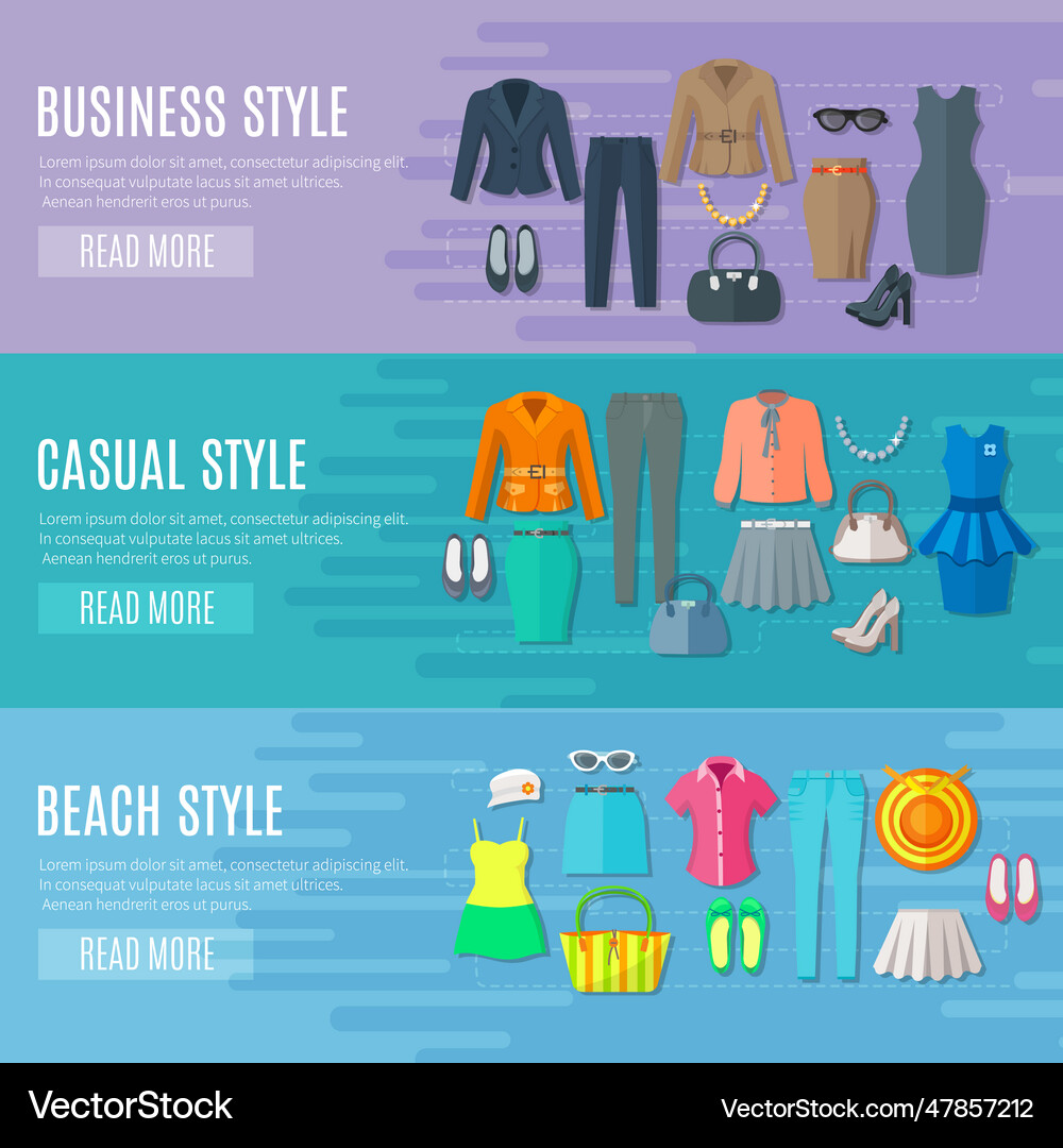 Woman clothes horizontal banners set Royalty Free Vector