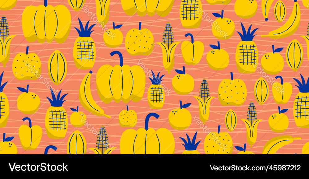 Yellow fruits seamless pattern with cute natural Vector Image