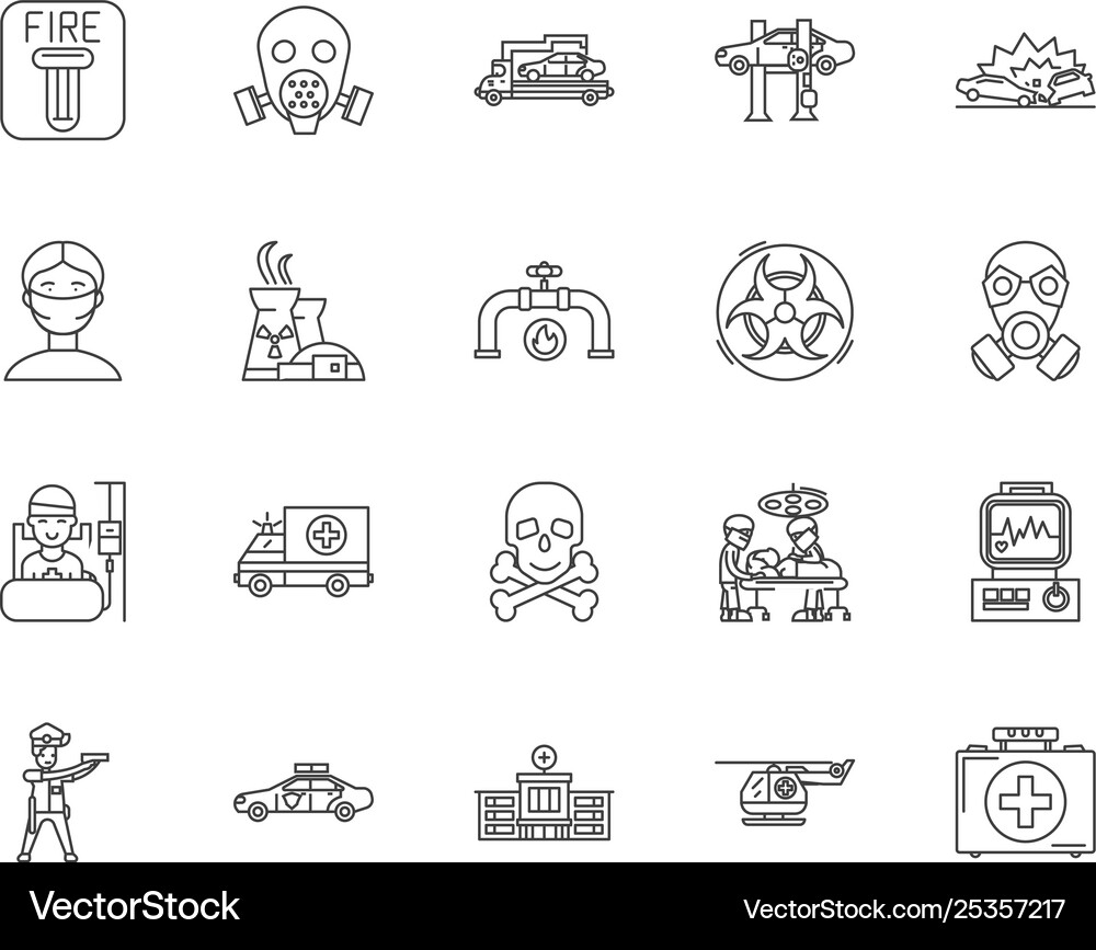 Accident line icons linear signs set Royalty Free Vector