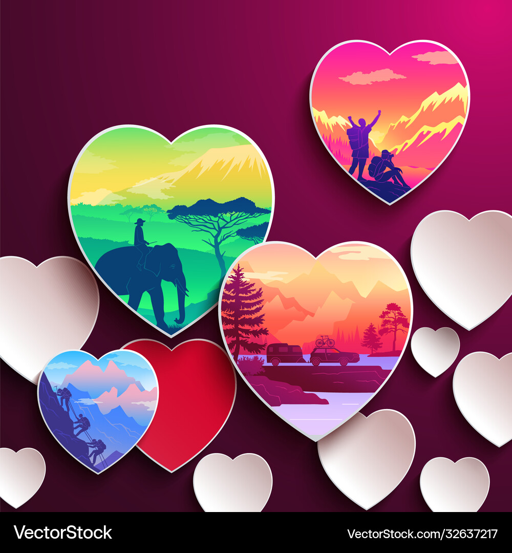 Adventure time poster template in heart shape Vector Image
