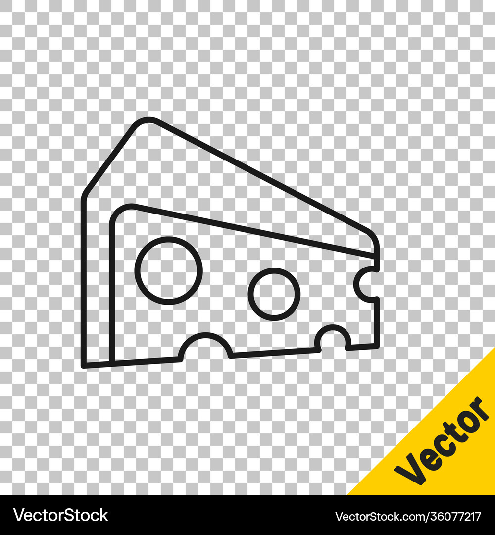 Black line cheese icon isolated on transparent Vector Image