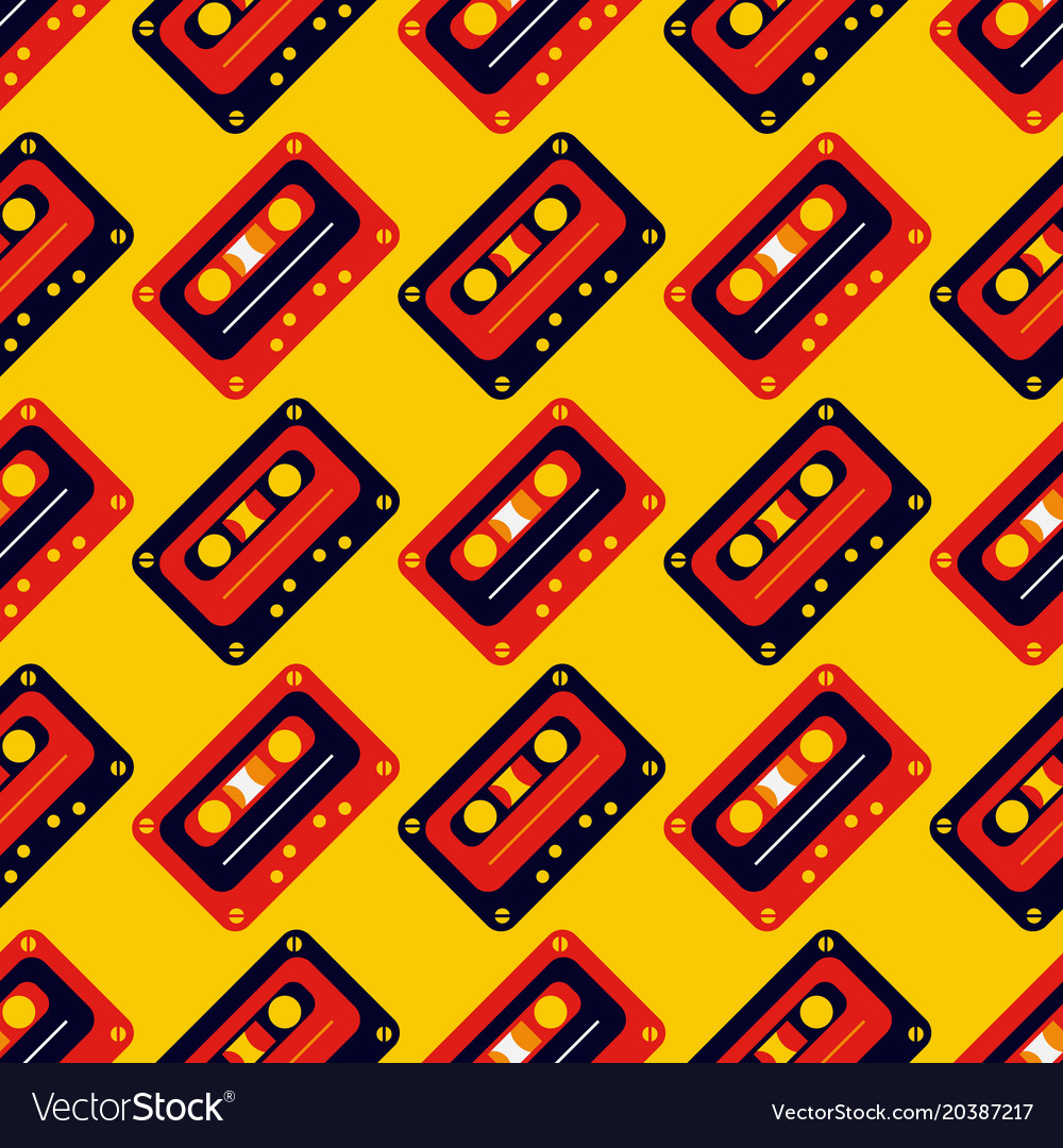 Cassette tapes diagonal seamless pattern Vector Image