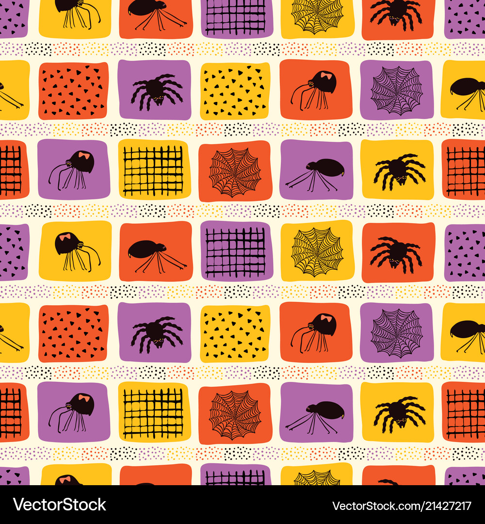 Creepy halloween spider cartoon pattern yellow Vector Image