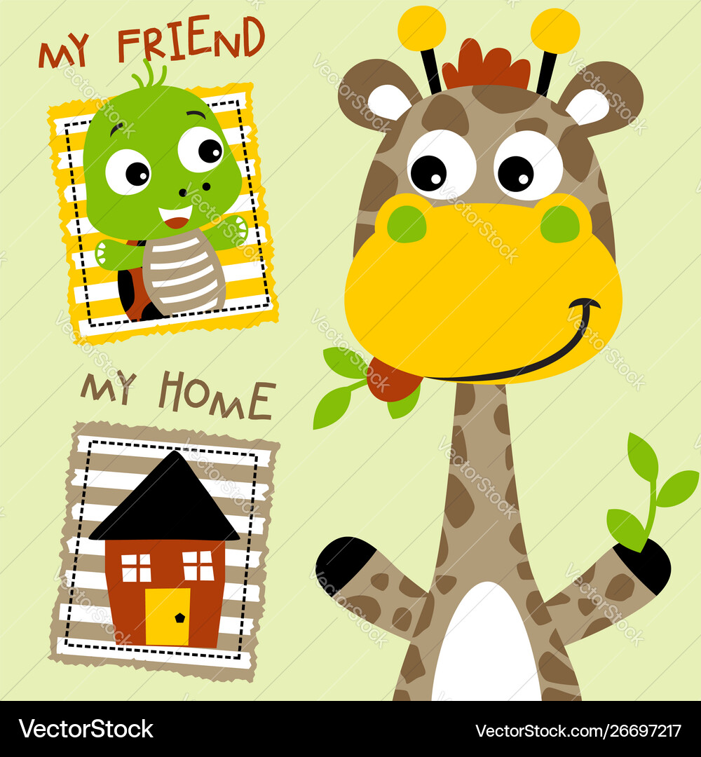 Giraffe and turtle are best friend Royalty Free Vector Image