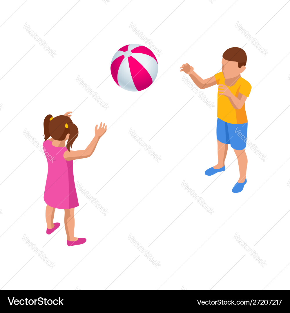 Isometric children playing with a ball boy Vector Image