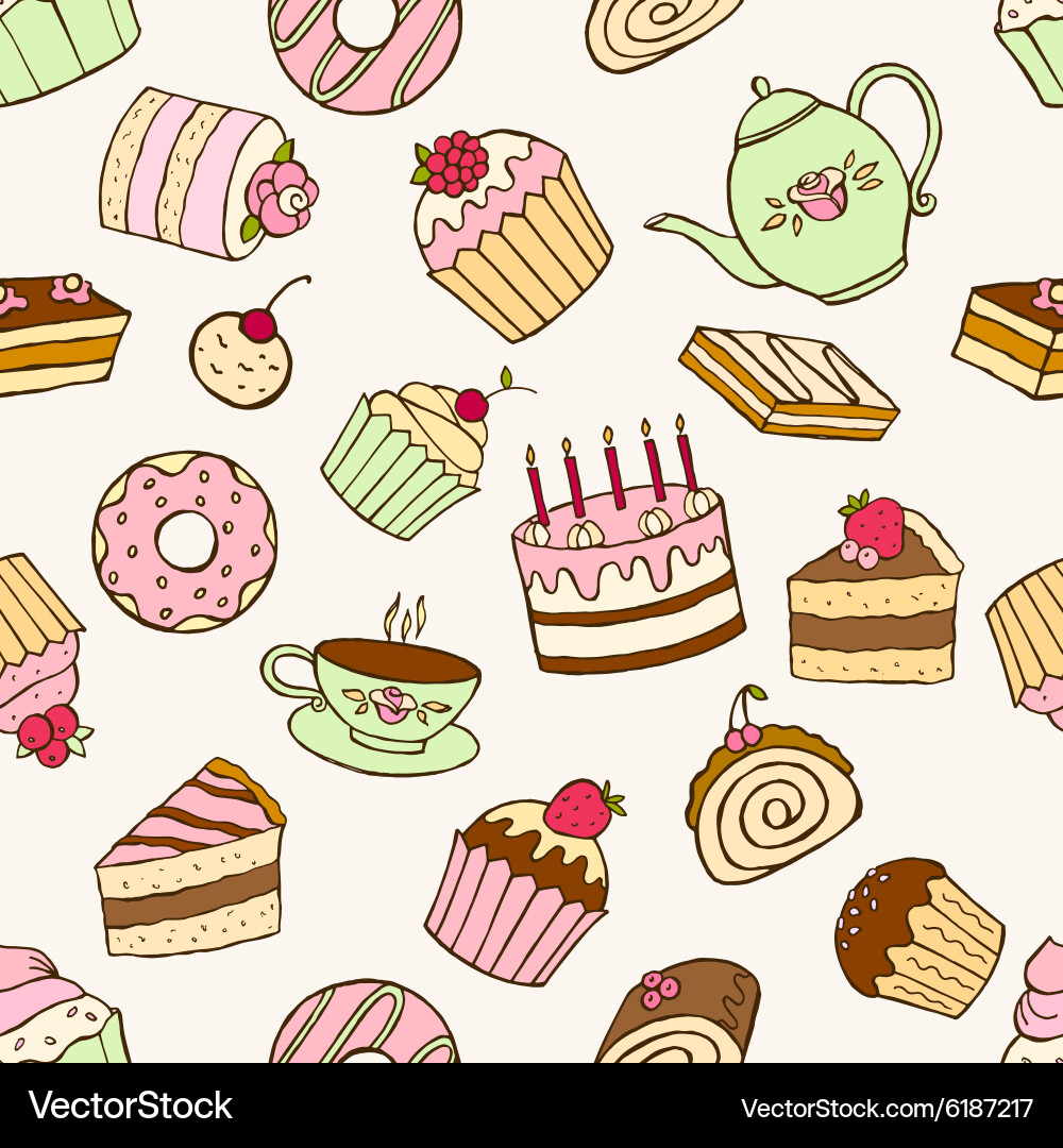 Seamless pattern of sweet cupcakes and cakes Vector Image