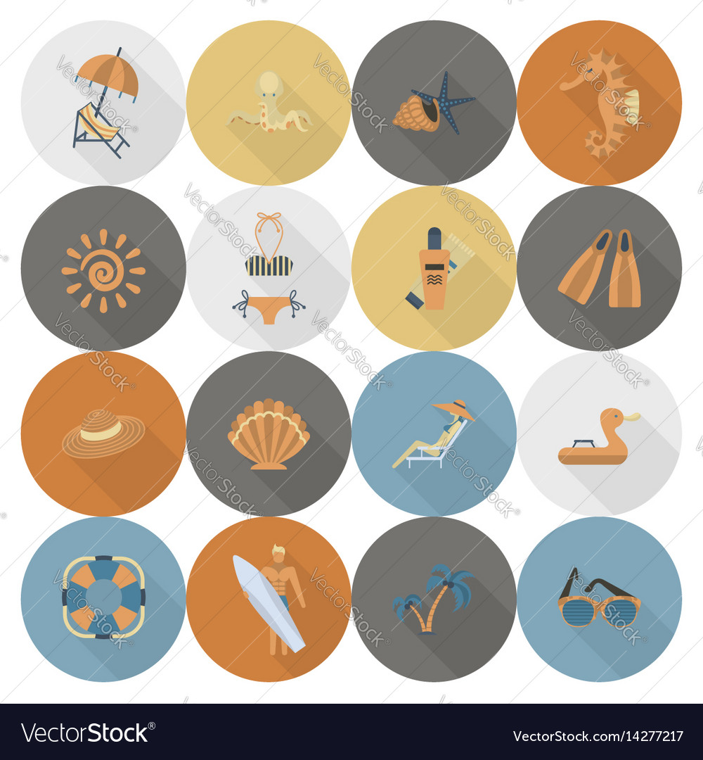 Summer and beach simple flat icons Royalty Free Vector Image