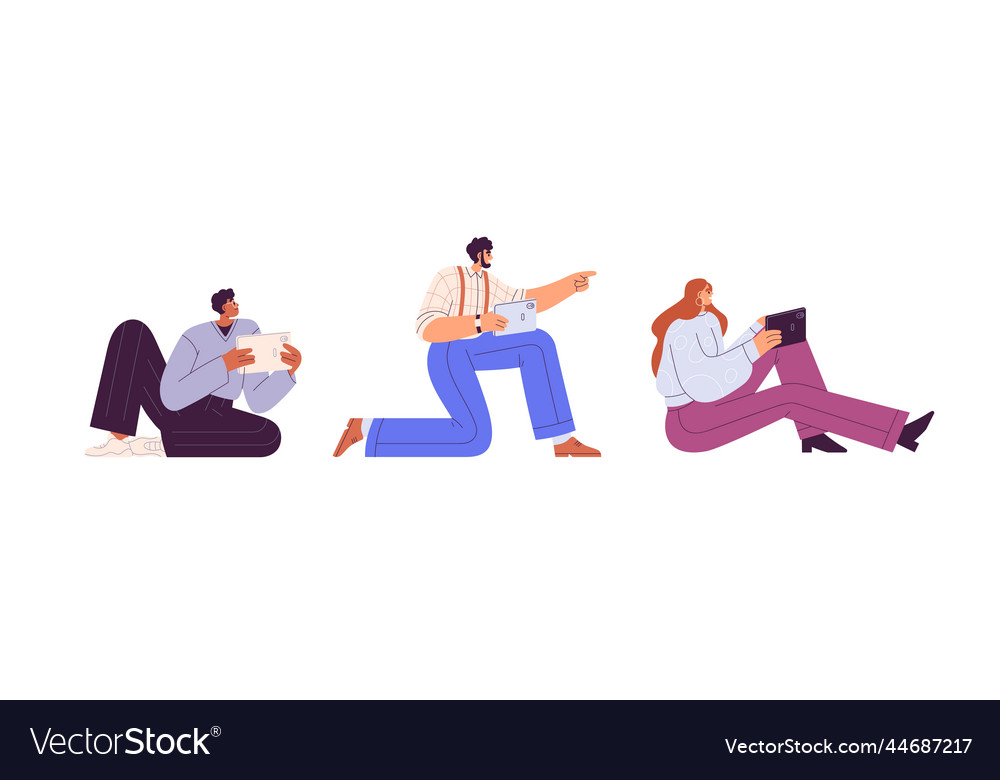 Young people using tablet pc for study work Vector Image