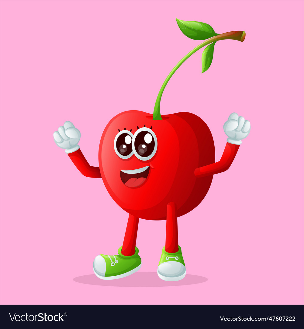 Cute cherry character making a victory sign Vector Image