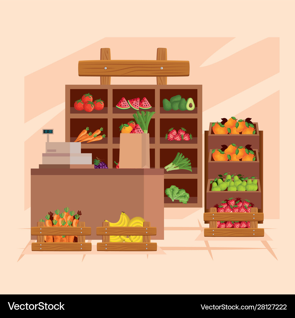 Fruits and vegetables shop design Royalty Free Vector Image