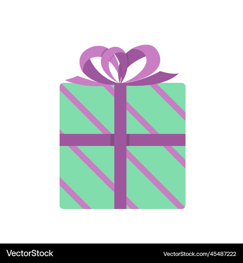 Gift box striped green present box with purple Vector Image