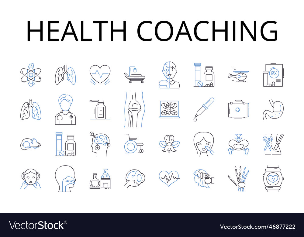 Health coaching line icons collection wellness Vector Image