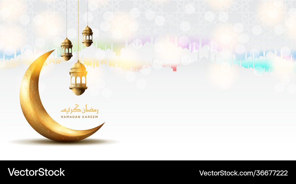 Ramadan design with realistic golden crescent Vector Image