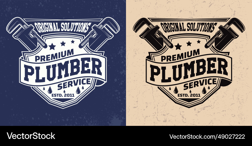 Vintage plumbers logo or emblem design Royalty Free Vector