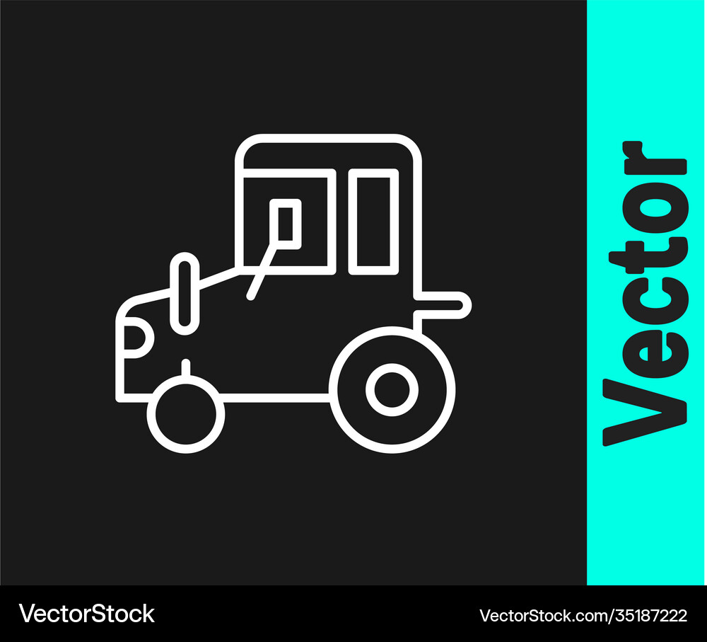 White line tractor icon isolated on black Vector Image