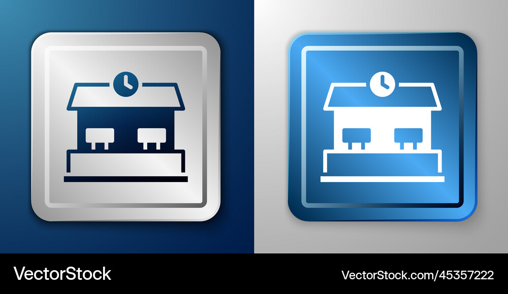 White railway station icon isolated on blue Vector Image