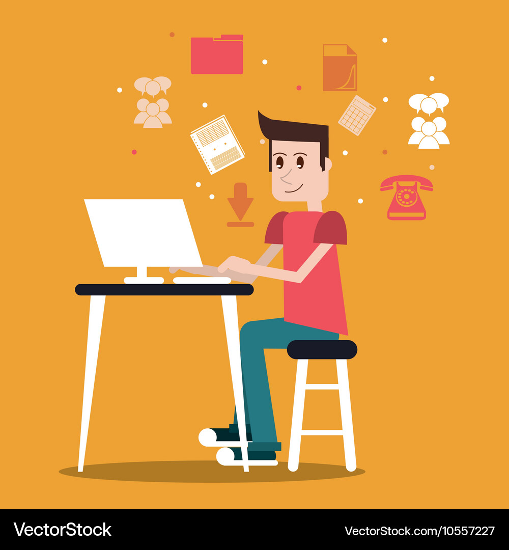Cartoon man and freelance design Royalty Free Vector Image