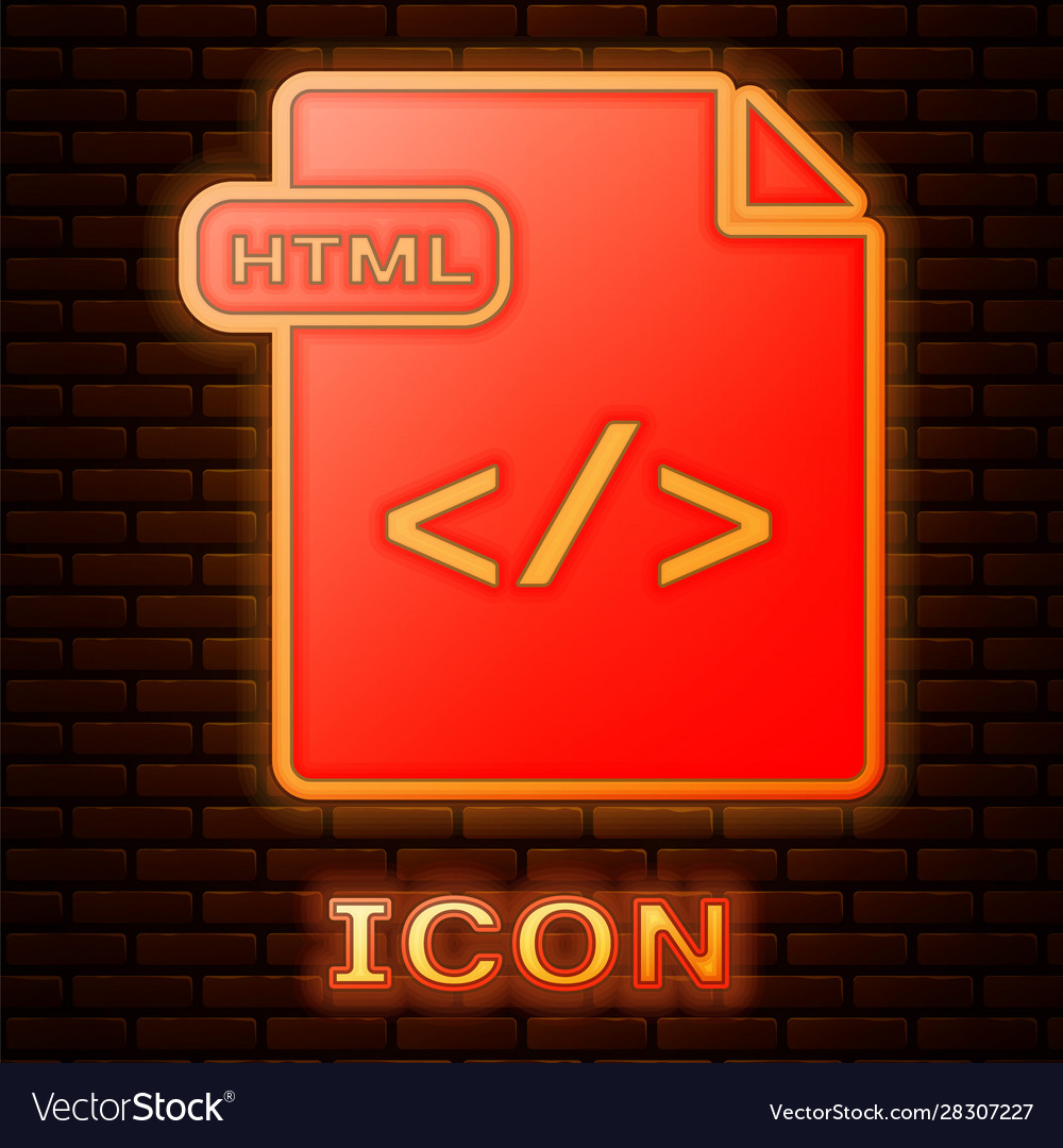 Glowing neon html file document download html Vector Image