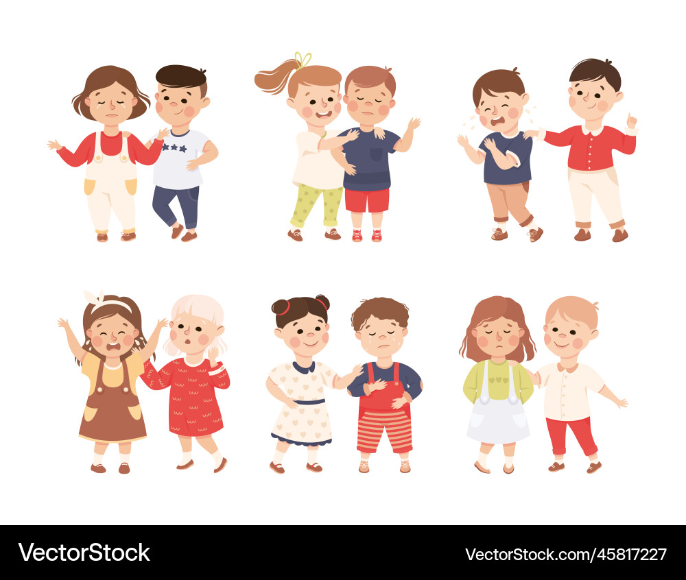Little kids supporting and comforting crying Vector Image